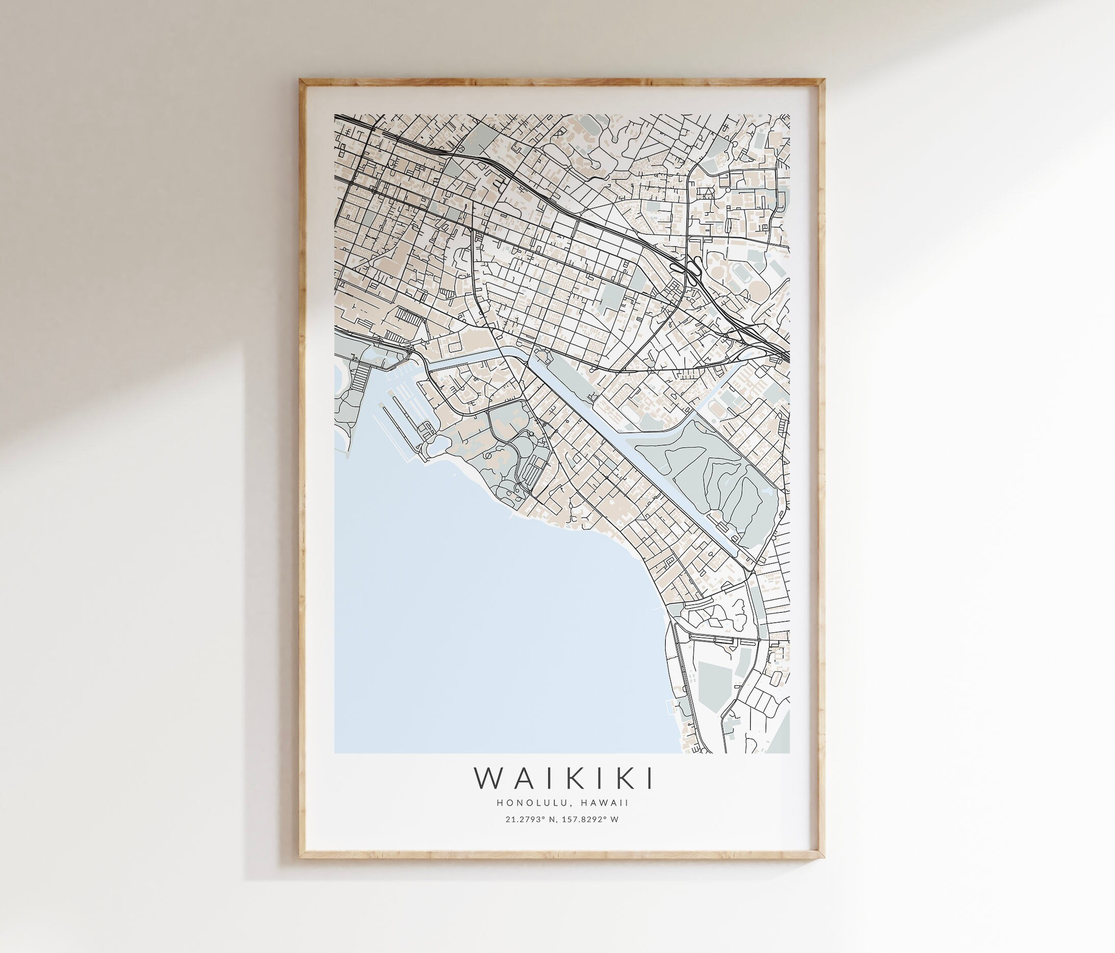 Waikiki Map Print, Honolulu Hawaii Poster, Hawaii Map Print, Honolulu ...