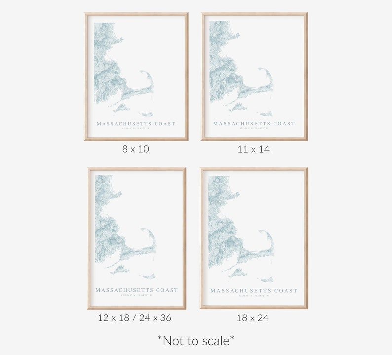 Massachusetts Coast Map Print, Cape Cod Poster, North Shore MA Map ...