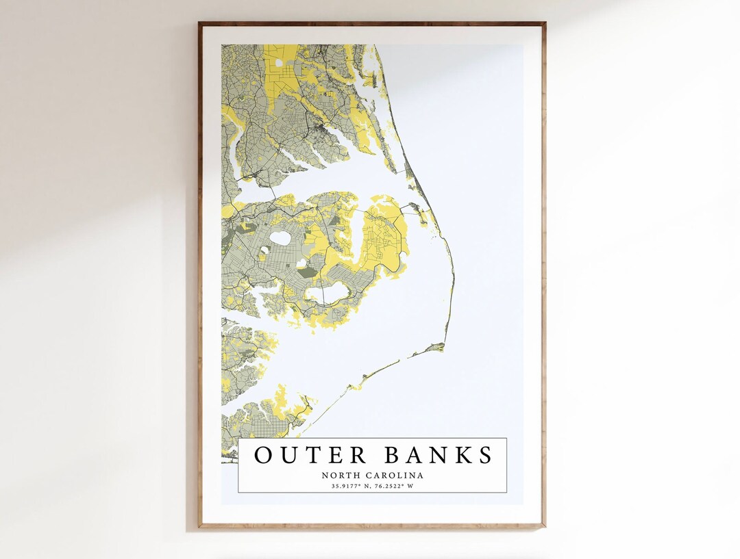 Outer Banks Map Print, North Carolina Map Print, Outer Banks North ...