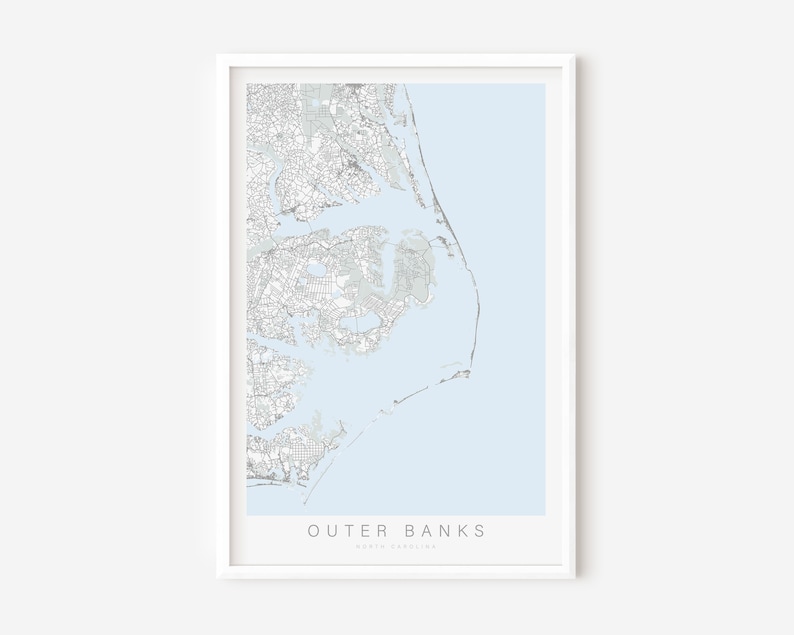 Outer Banks Map Print, North Carolina Map Print, Outer Banks North ...