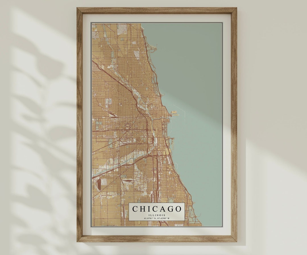 Chicago Vintage Map, Chicago Map Print, Illinois Map, Map of Chicago ...