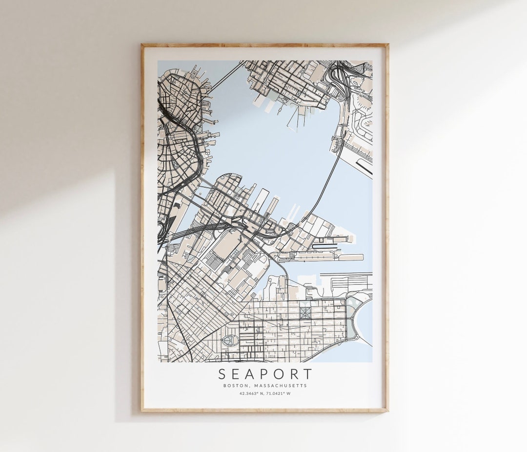 Seaport Map Print, Boston Seaport Poster, Boston Neighborhoods Map Print, Seaport Boston Map ...