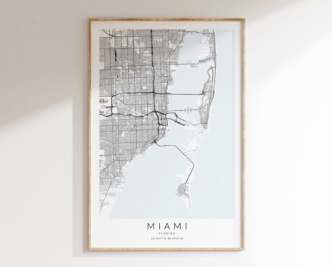 Miami Map Print, Miami Map Poster, Miami Florida Map Poster, Miami Map ...
