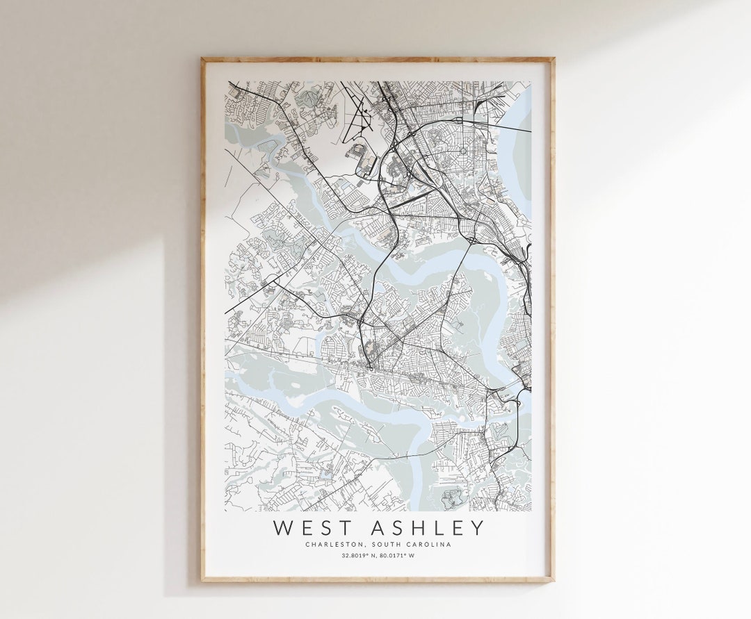West Ashley South Carolina Map Print, Map of West Ashley, Charleston ...