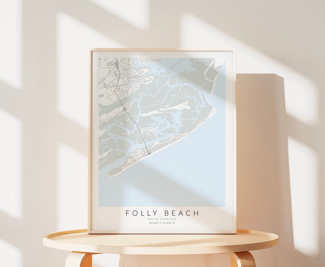 Folly Beach South Carolina Map Print, Map of Folly Beach, Charleston ...