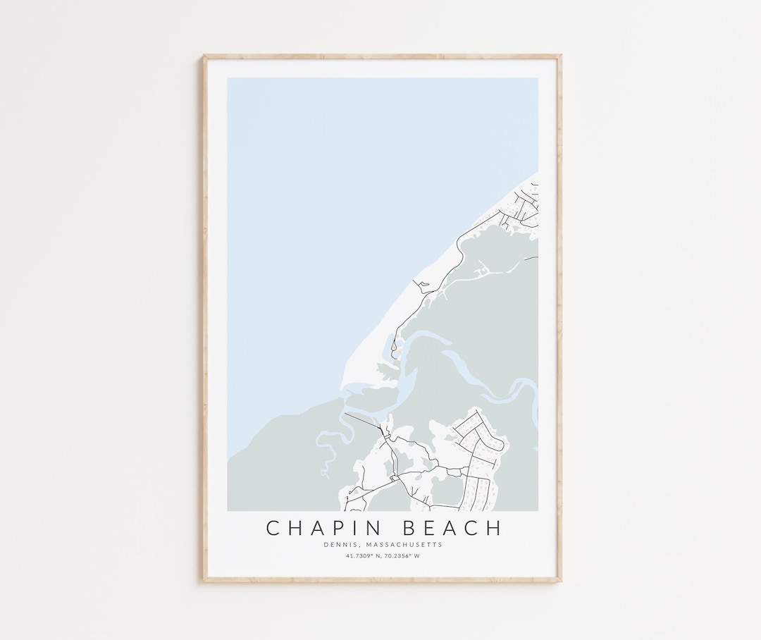 Chapin Beach Map Print, Cape Cod Map Print, Dennis Massachusetts Poster ...