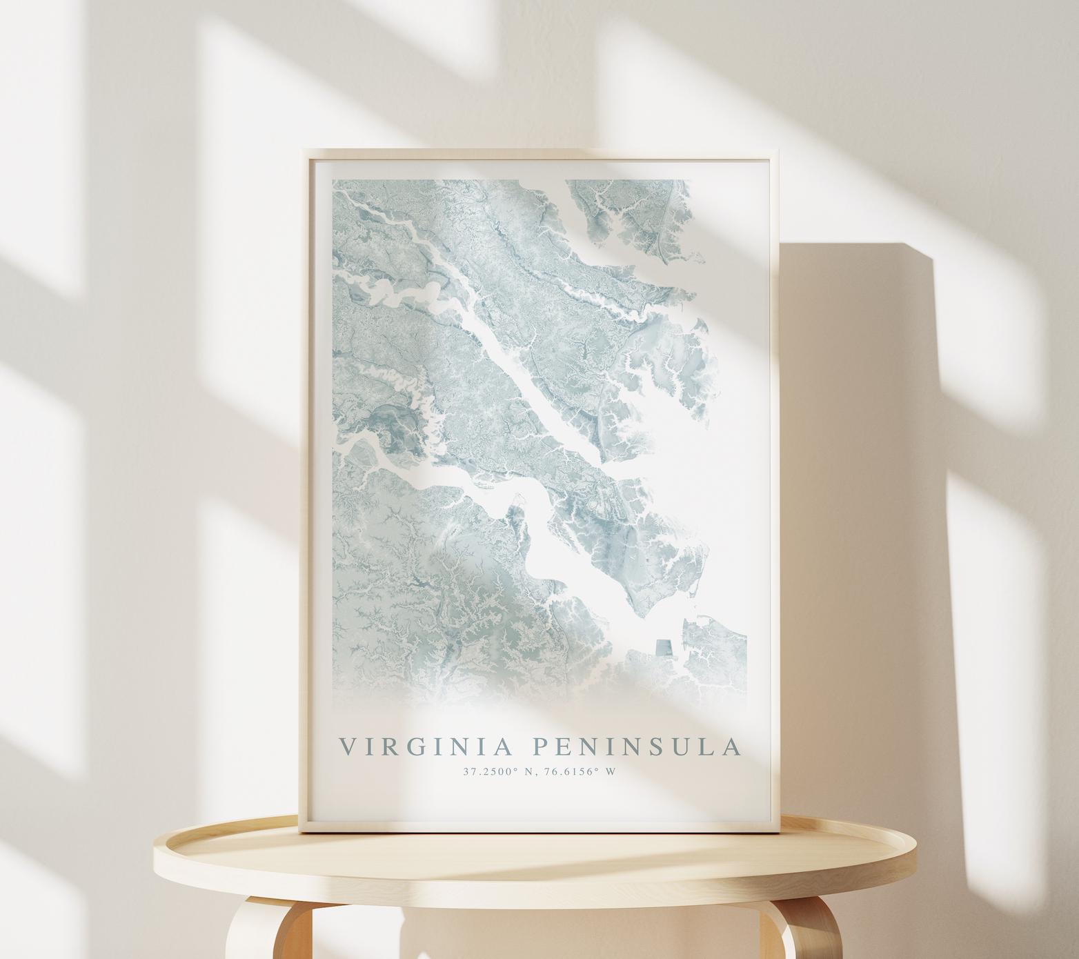 Virginia Peninsula Map Print, Map of Chesapeake Bay, Potomac River ...