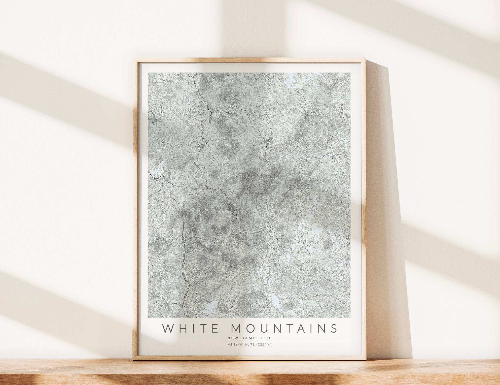 White Mountains Map Print, White Mountains New Hampshire Hiking, Hiking ...