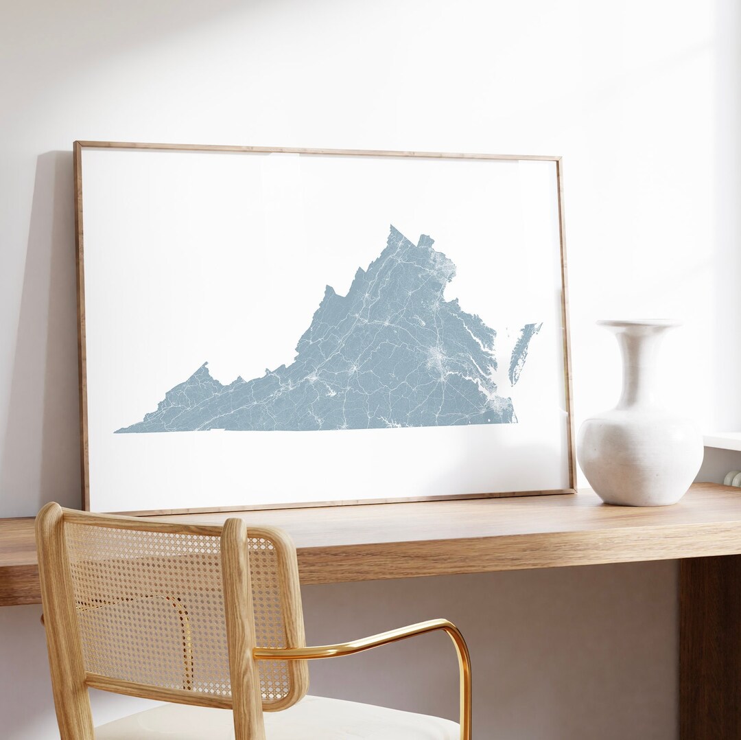 Virginia Map Print, Virginia Poster, Virginia Gift, Virginia Wall Art ...