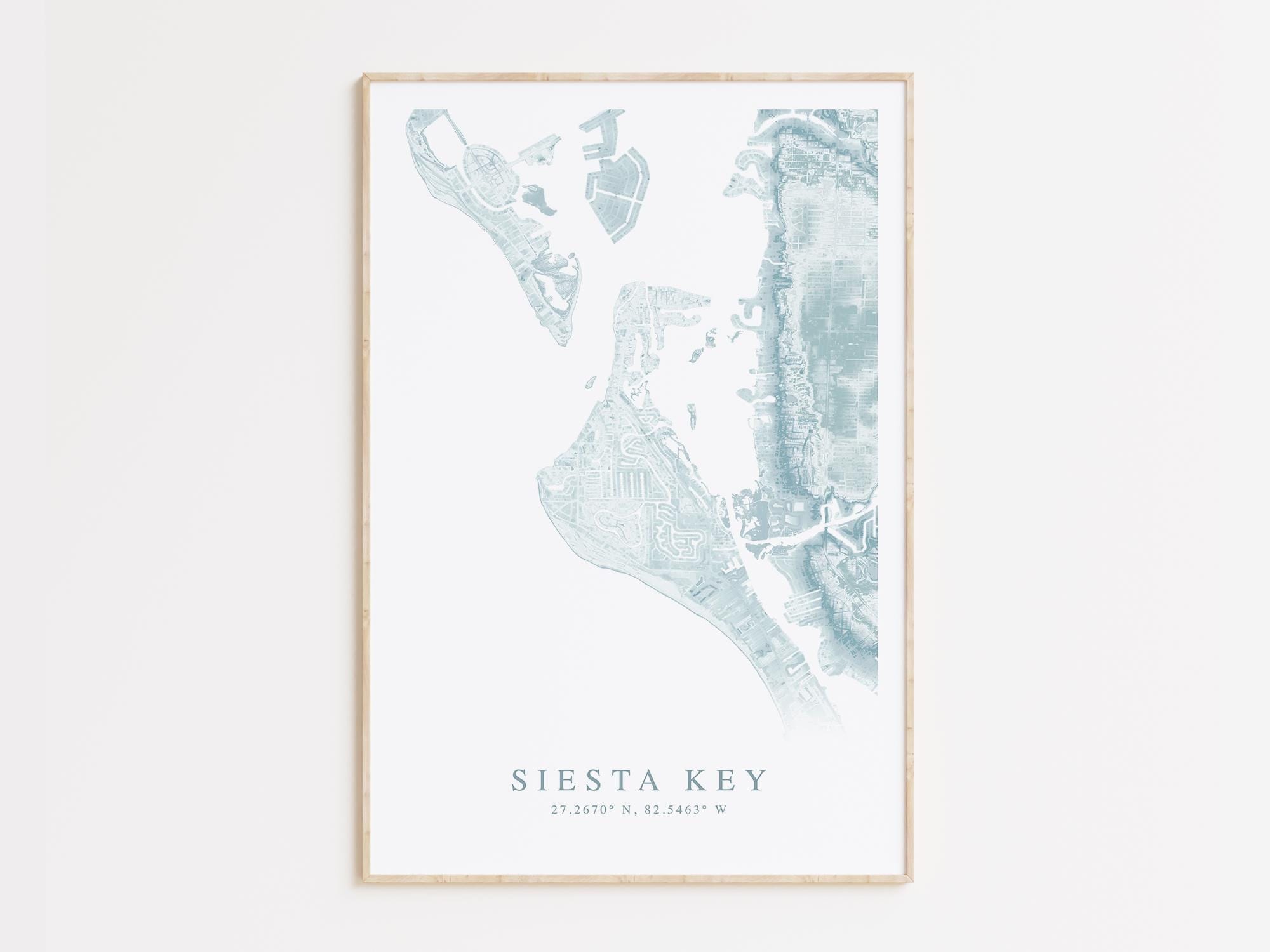 Siesta Key Florida Map Print, Map of Siesta Key Florida, Florida Beach ...