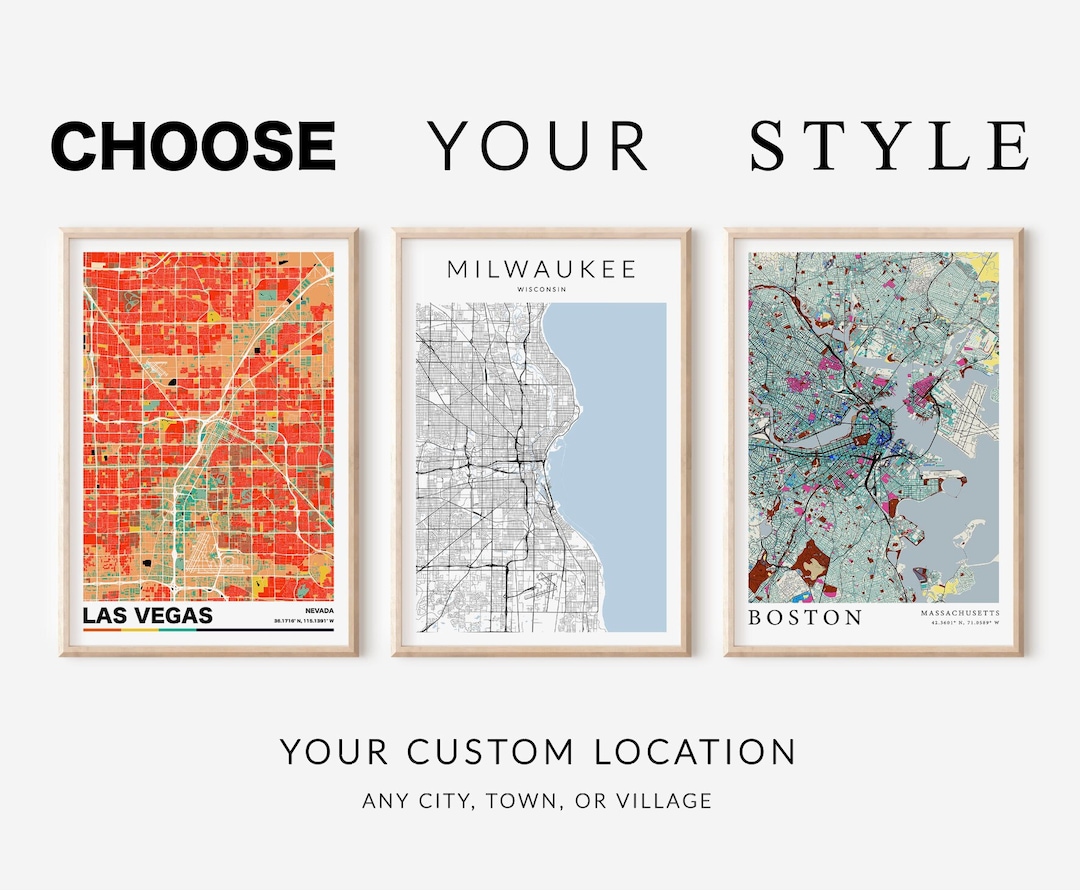 Custom Map Print, Any City Map, Personalized Map Print, Any Custom ...