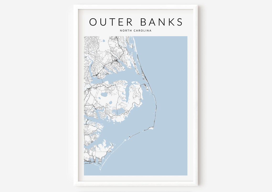 Outer Banks Map Print, North Carolina Map Print, Outer Banks North ...