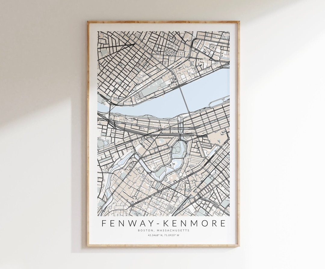 Fenway Map Print, Map of Fenway-kenmore, Boston Neighborhoods Map Print, Fenway Boston Map, Map ...