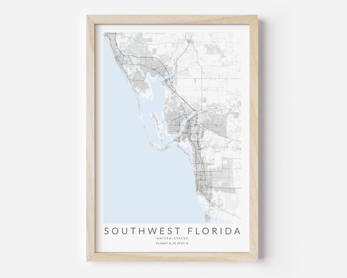 Southwest Florida Map Print, Map of Southwest Florida, Southwest ...
