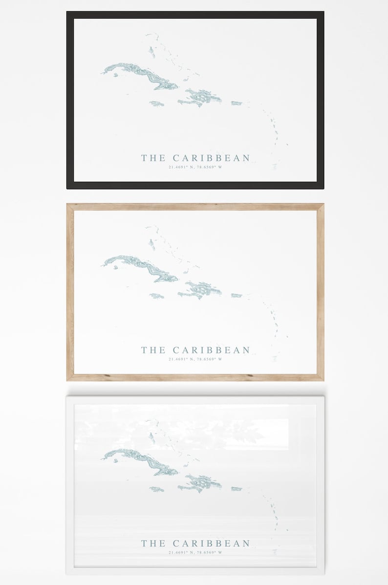 Caribbean Map Print, Caribbean Poster, Caribbean Wall Art, Map of the ...