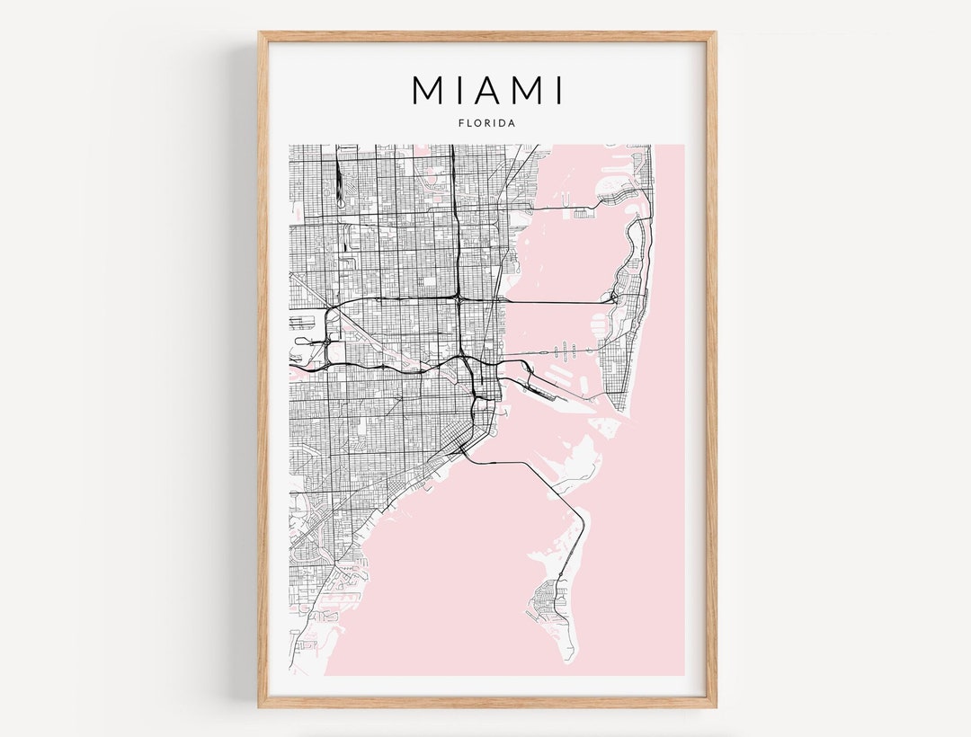 Miami Map Print, Miami Poster, Miami Beach Decor, Florida Gift, Miami ...
