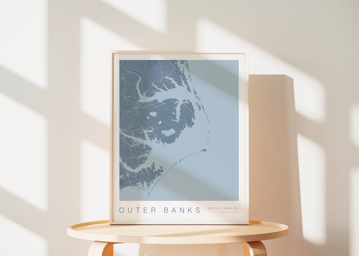 Outer Banks Map Poster Outer Banks Print North Carolina Map - Etsy