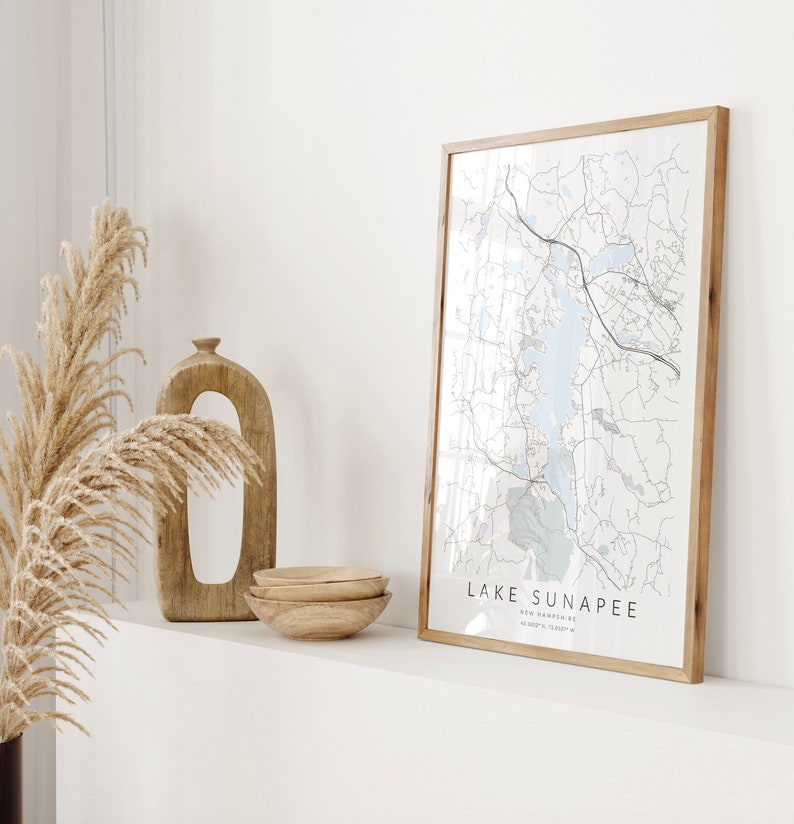 Lake Sunapee Map Print, Lake Sunapee New Hampshire Print, Lake Sunapee ...