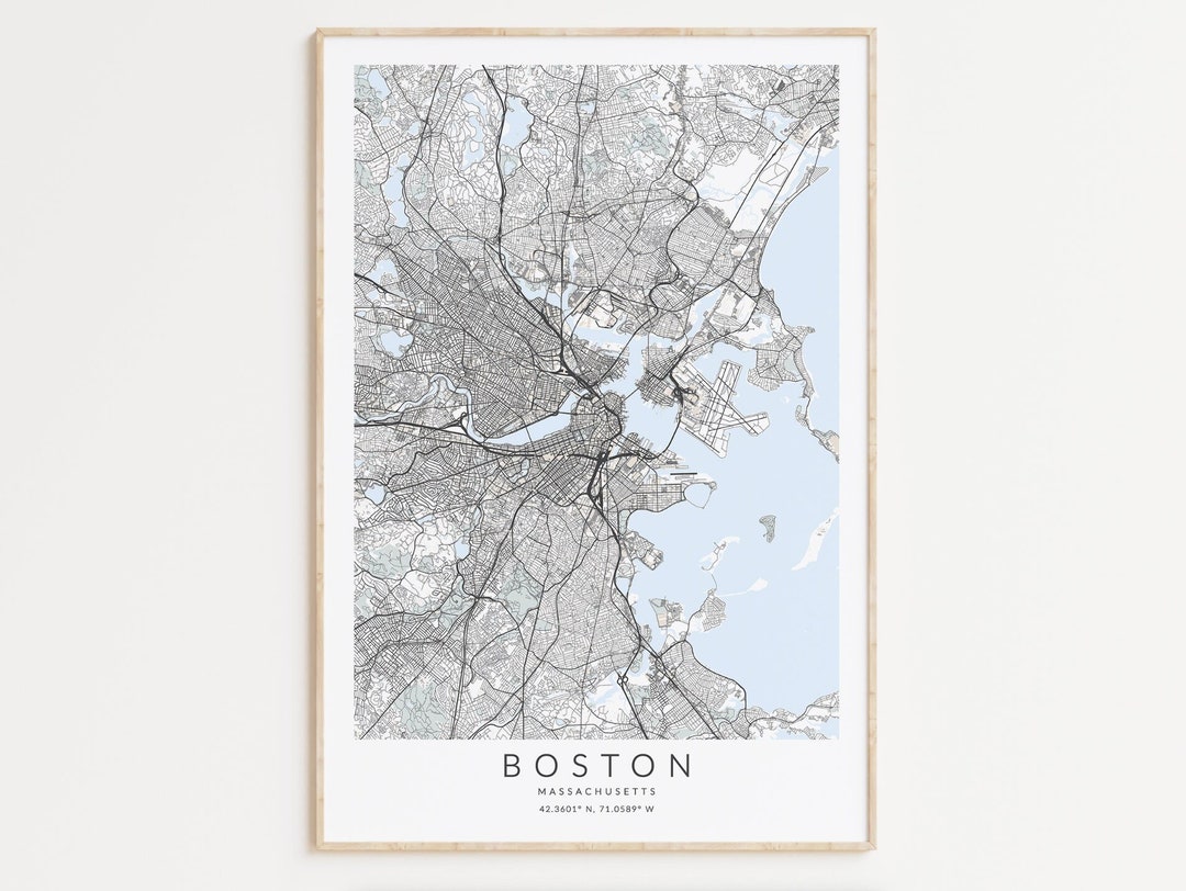 Boston City Map Print, Boston Poster, Boston Gift, Modern Contemporary ...