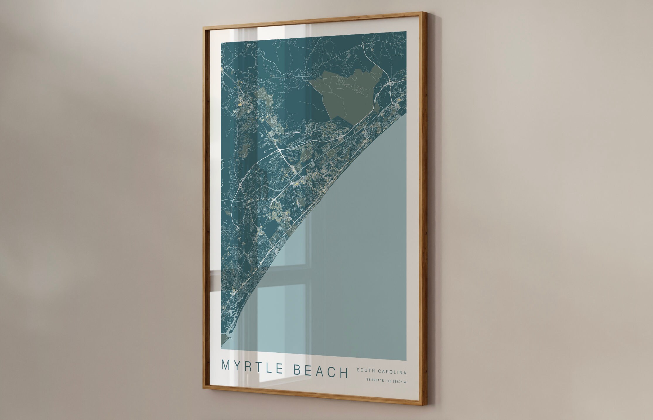 Myrtle Beach Map Print, Myrtle Beach Wedding Gift, Coastal Decor ...