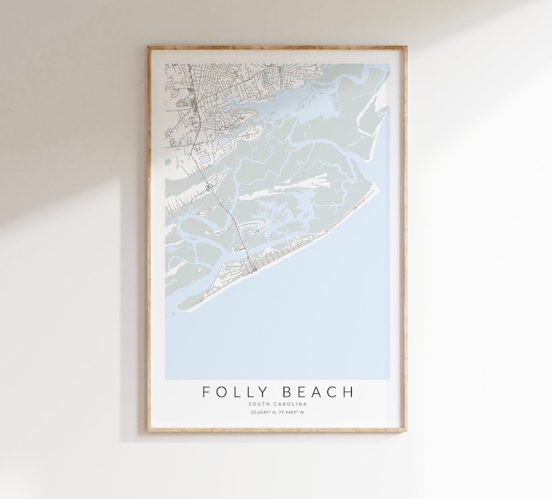 Folly Beach South Carolina Map Print, Map of Folly Beach, Charleston ...