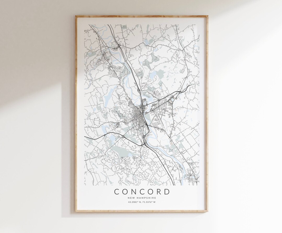 Concord New Hampshire Map Print, Concord NH Poster, Map of Concord ...