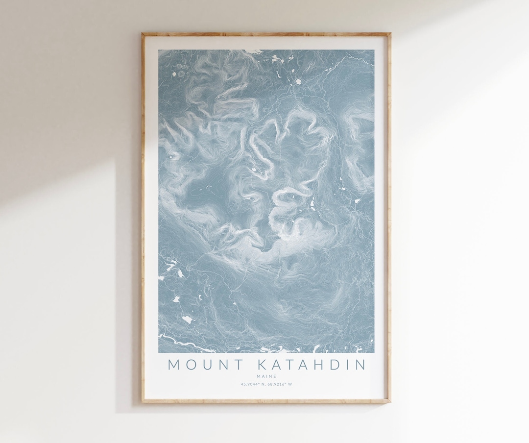 Mount Katahdin Map Print, Mt. Katahdin Maine Hiking, Hiking Map Print ...