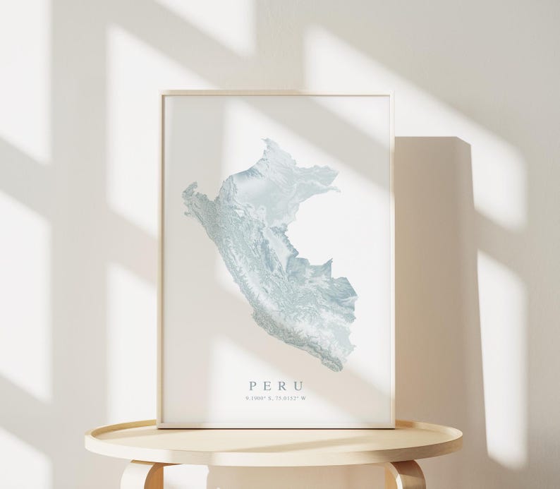Peru Map Print, Map of Peru, South America Gift, Peru Wall Art, Beach ...