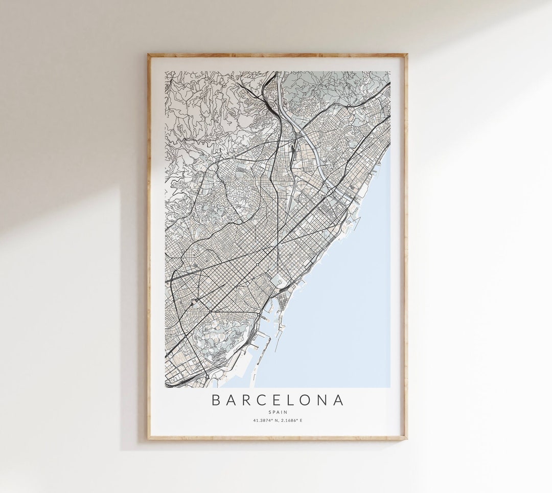 Barcelona Map Print, Barcelona Poster, Barcelona City Map, Spain Map ...
