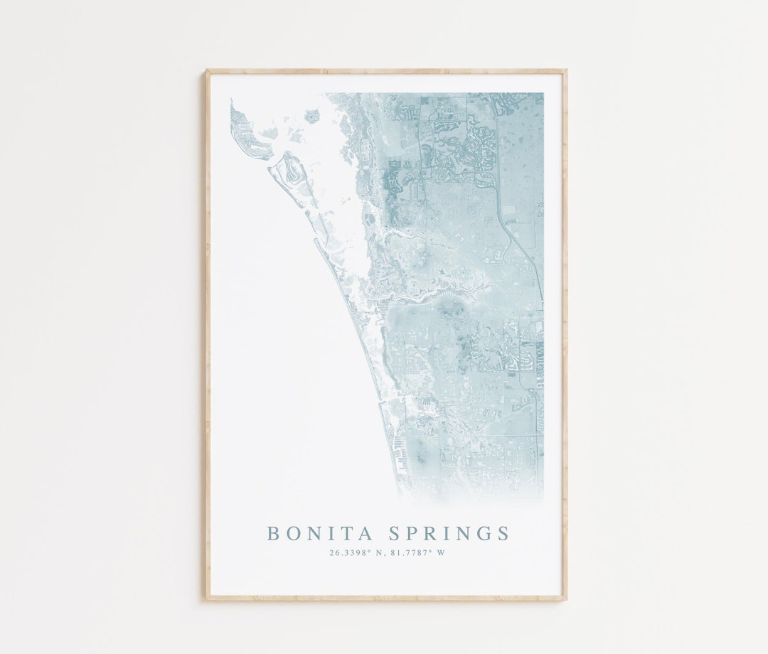 Bonita Springs Florida Map Print, Map of Bonita Springs, Florida Beach Home Gift, Florida Wall ...