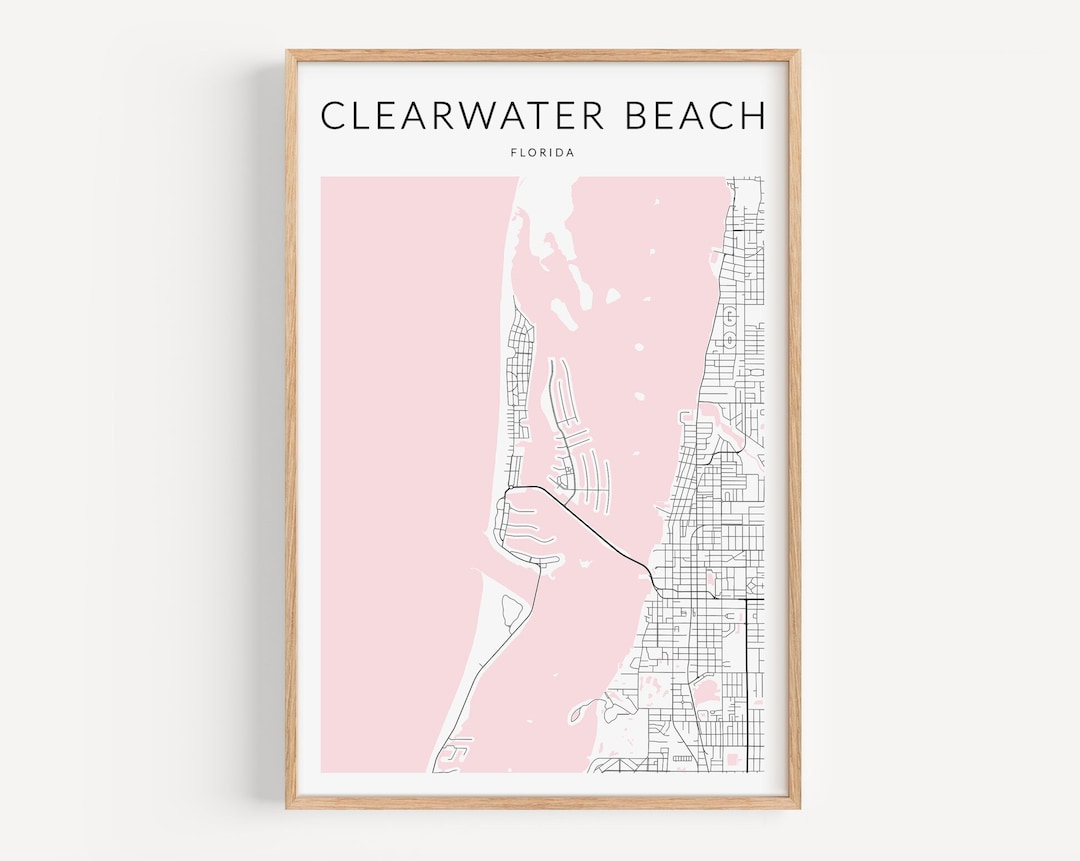 Clearwater Beach Map Print, Clearwater Map Print, Clearwater Beach ...