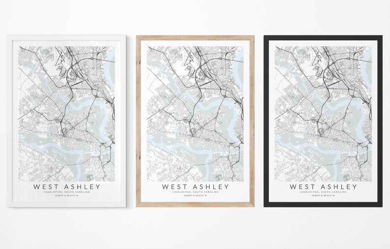West Ashley South Carolina Map Print, Map of West Ashley, Charleston ...
