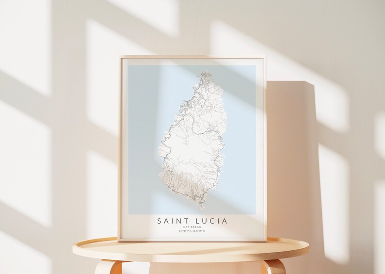 Saint Lucia Map Print, St Lucia Art, Saint Lucia Decor, Saint Lucia ...