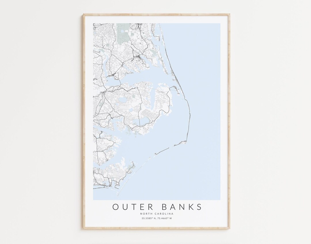 Outer Banks Map Print, Outer Banks Poster, North Carolina Wall Art ...