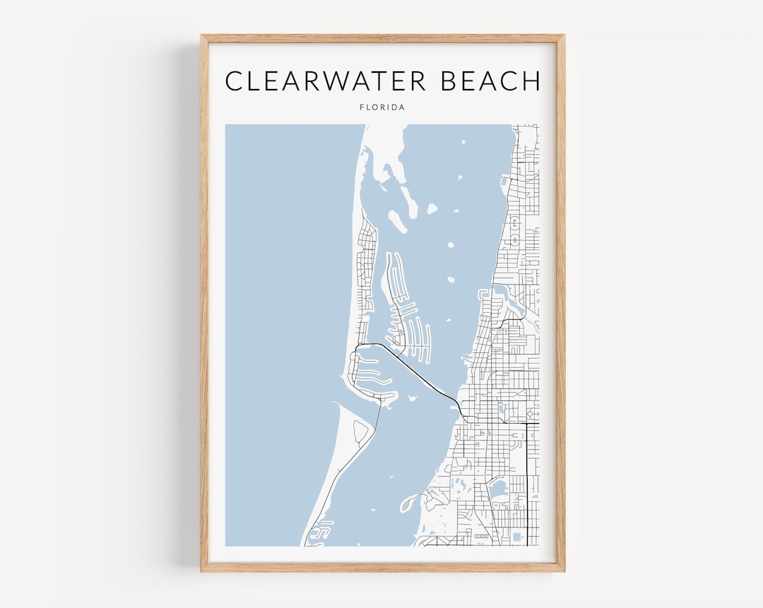 Clearwater Beach Map Print, Clearwater Map Print, Clearwater Beach ...