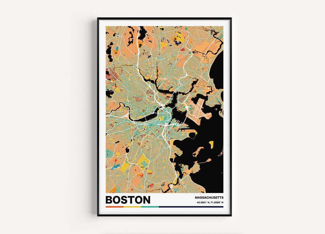 Boston Map Print, Boston Retro Poster, Massachusetts Wall Art, Boston ...