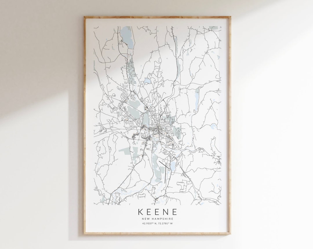 Keene New Hampshire Map Print, Map of Keene, Keene NH Wall Art, New ...