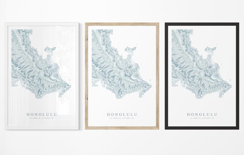 Honolulu Map Print, Oahu Poster, Honolulu Wall Art, Hawaii Gift, Hawaii ...