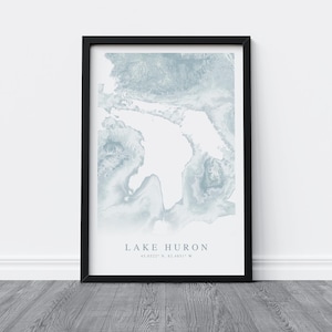 Lake Huron Map Print, Map of Lake Huron, Great Lakes Map, Lake House ...