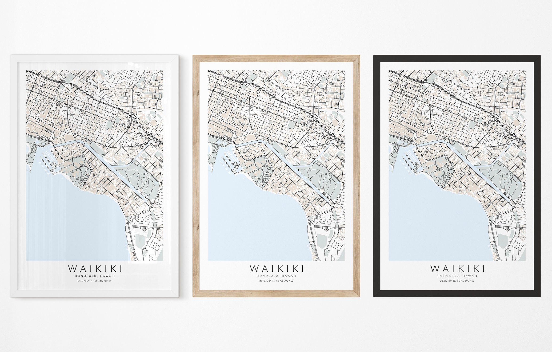 Waikiki Map Print, Honolulu Hawaii Poster, Hawaii Map Print, Honolulu ...
