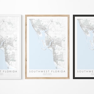 Southwest Florida Map Print, Map of Southwest Florida, Southwest ...