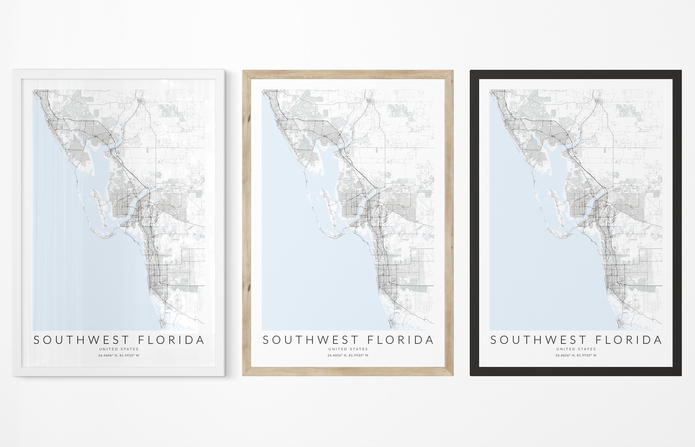 Southwest Florida Map Print, Map of Southwest Florida, Southwest ...