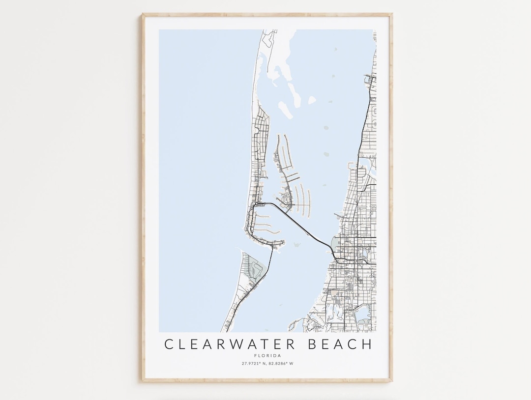 Clearwater Beach Map Print, Clearwater Beach Poster, Florida Art ...