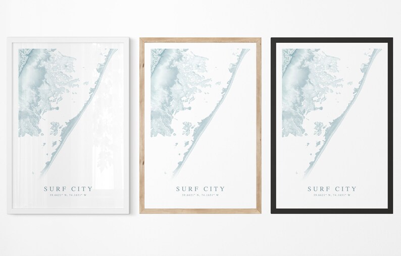 Surf City New Jersey Map Print, Surf City Poster, Long Beach Gift, New ...