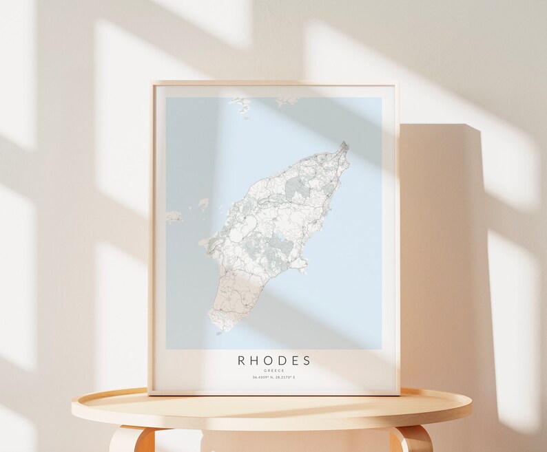 Rhodes Greece Map Print, Greece Travel Poster, Rhodes Gift Map, Rhodes ...
