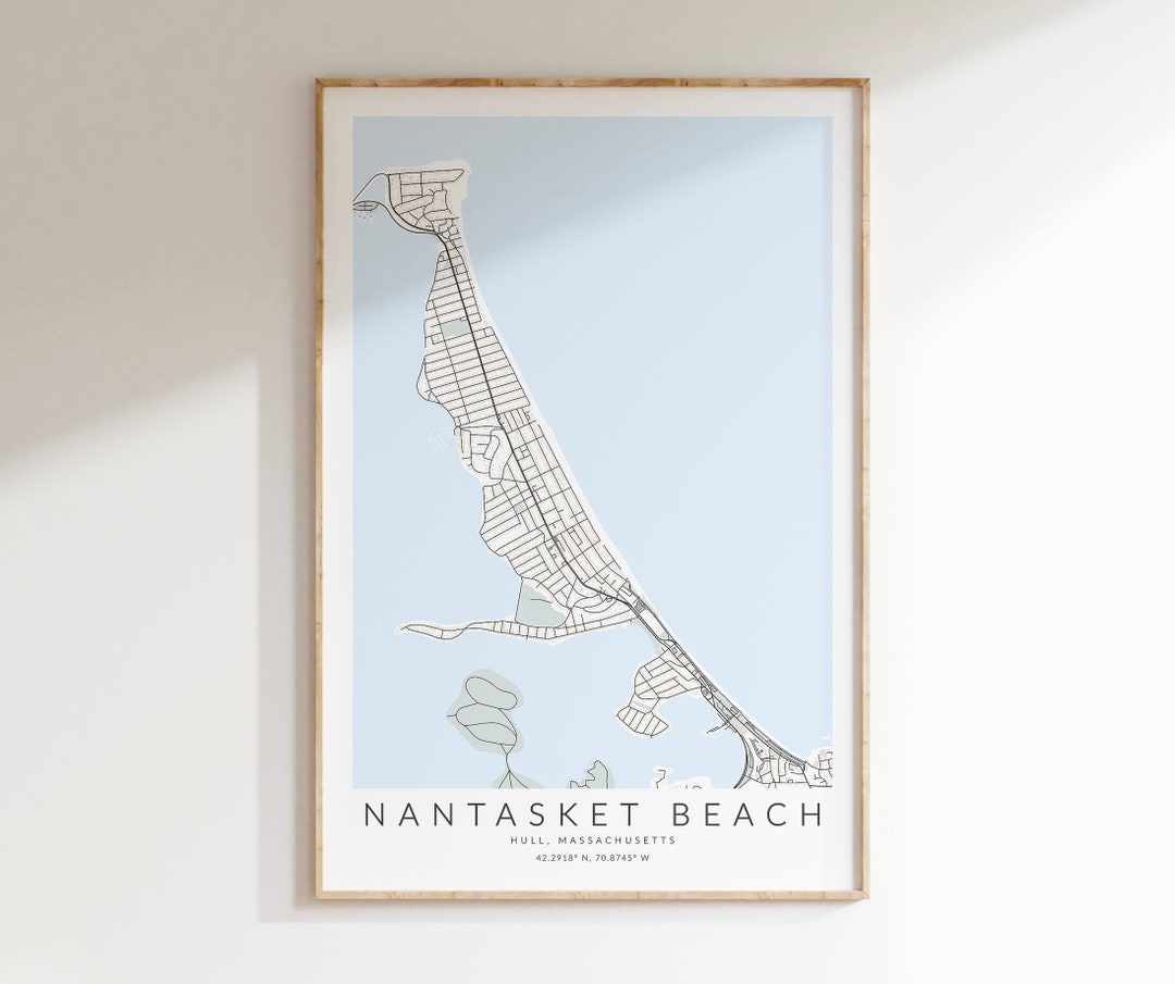 Nantasket Beach Map Print, Hull Massachusetts Decor, Nantasket Beach ...