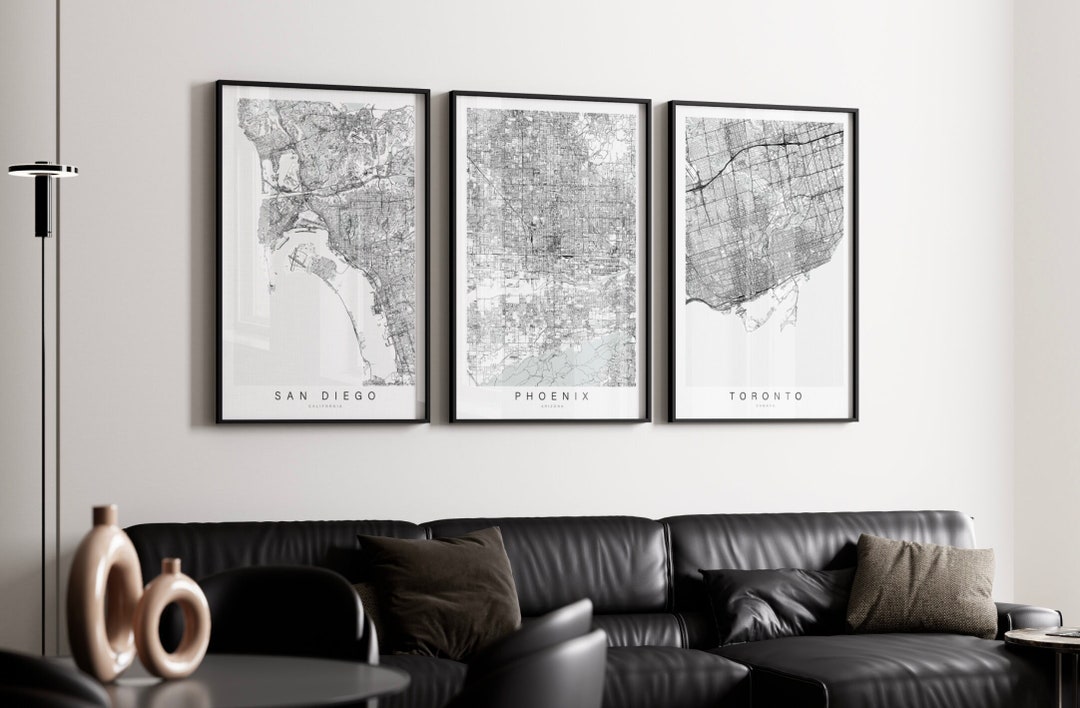 Personalized Map Prints, Set of 3, Custom Map Decor, Custom Locations ...