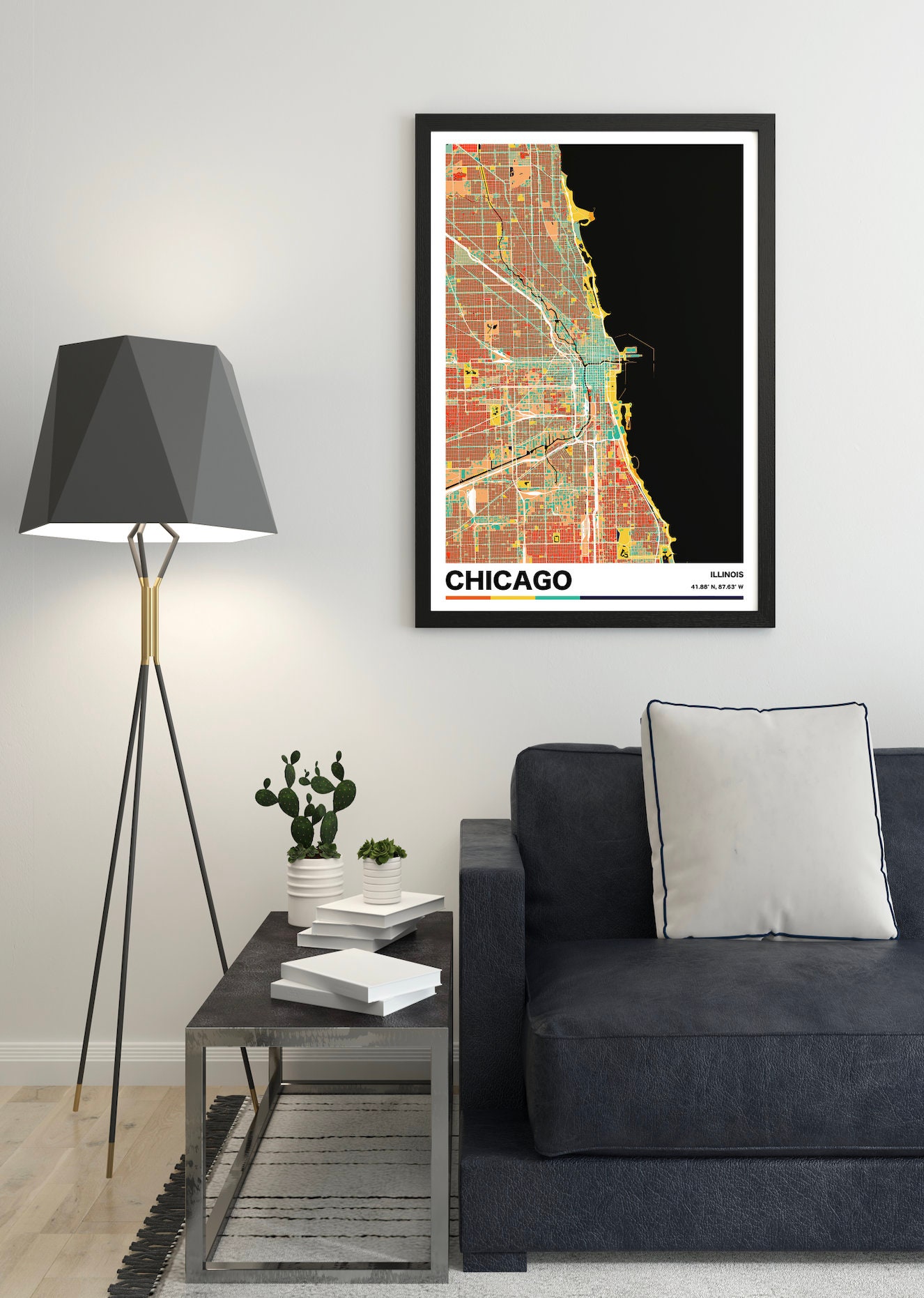 Chicago Map Print, Retro Chicago Poster, Retro Wall Decor, Chicago Wall ...