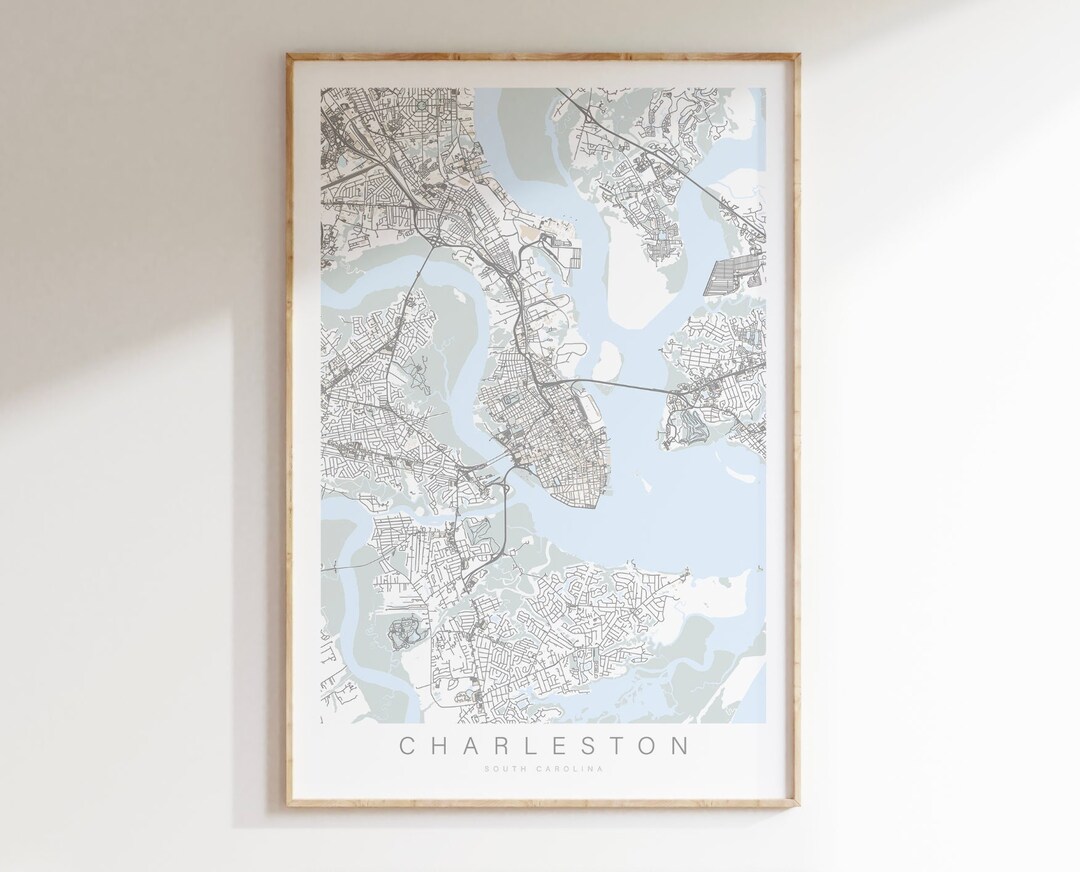 Charleston Map Print, Charleston SC Map Decor, South Carolina Coastal ...
