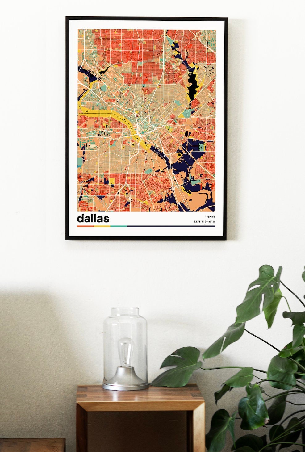 Dallas Map Print, Retro Dallas Poster, Retro Wall Decor, Dallas Texas ...